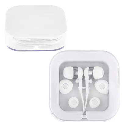 White Earbuds - Square Case | Promotional Product Inc | Promotional ...