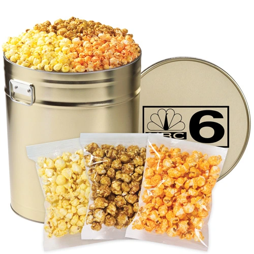Custom Individually Bagged Popcorn Trio Tin - Promotional Product Inc.