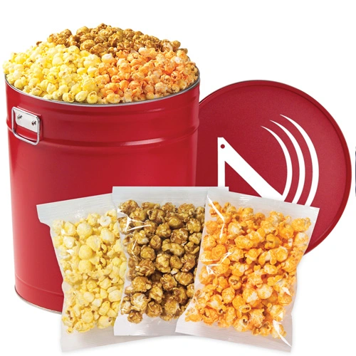 Custom Individually Bagged Popcorn Trio Tin - Promotional Product Inc.