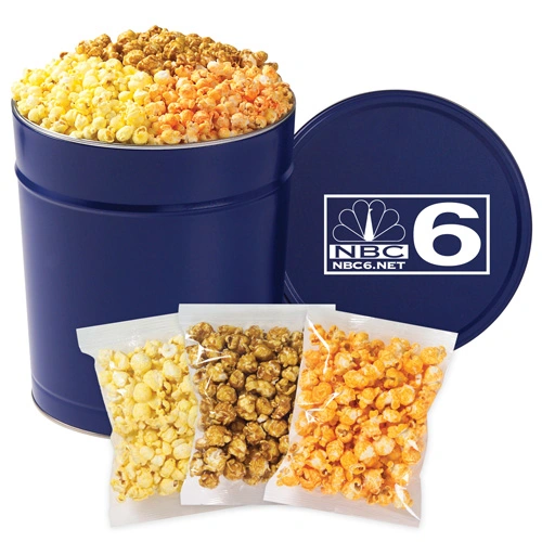 Custom Individually Bagged Popcorn Trio Tin - Promotional Product Inc.