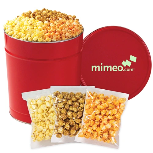 Custom Individually Bagged Popcorn Trio Tin - Promotional Product Inc.