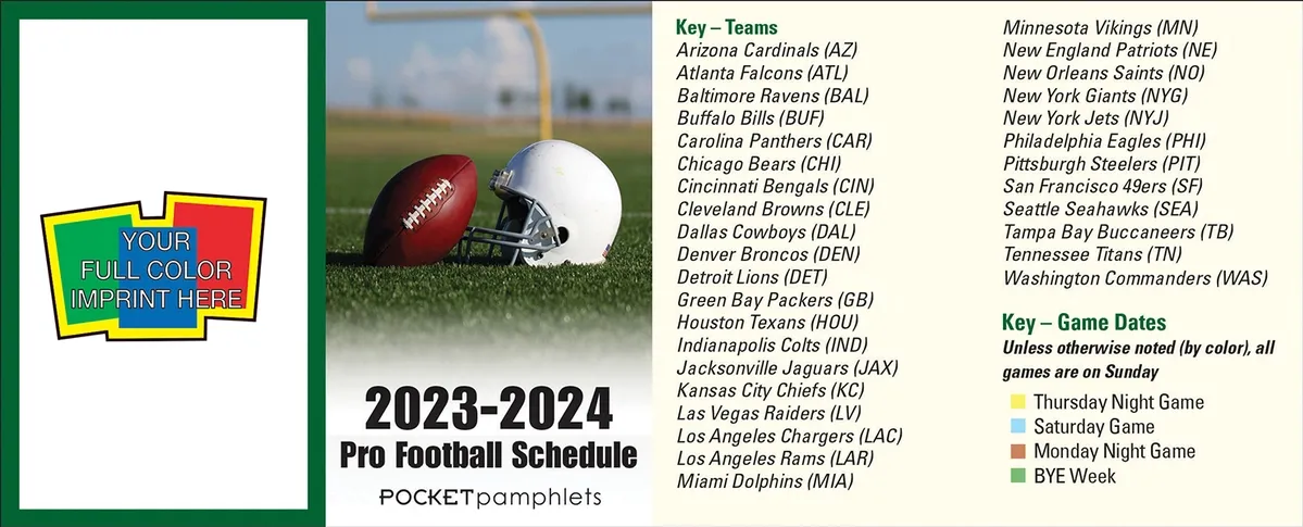 Pro Football Season Schedule Pocket Pamphlet Promotional Product Inc